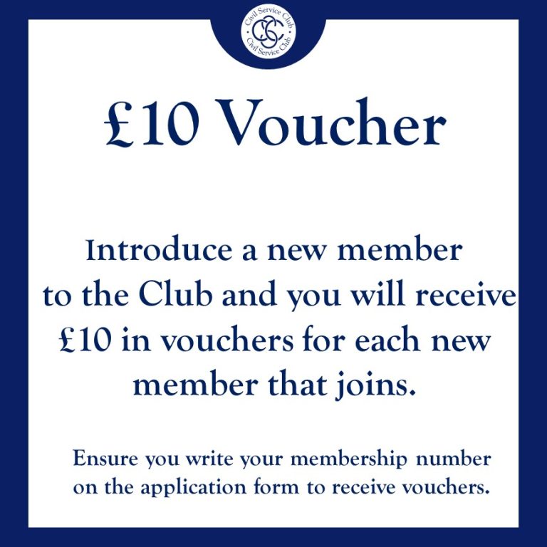 £10 voucher • Civil Service Club